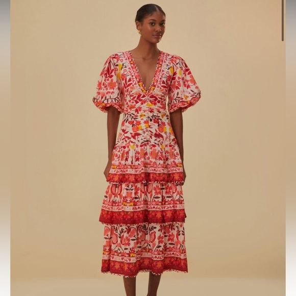 FARM Rio | Dresses | Farm Rio Romantic Orchard Short Sleeve Midi Dress ...